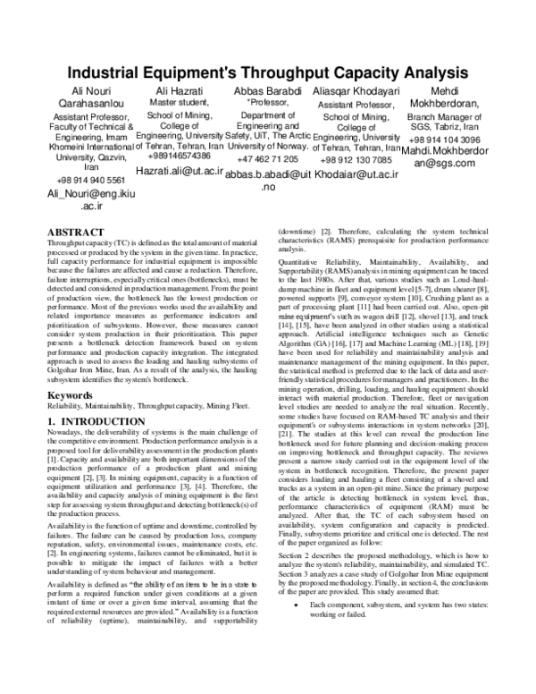 (PDF) Industrial Equipment’s Throughput Capacity Analysis