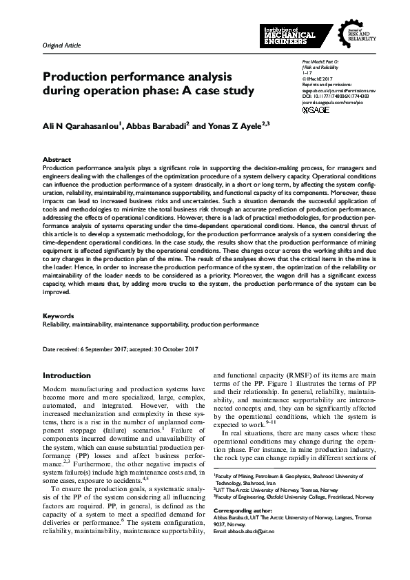 (PDF) Production performance analysis during operation phase: A case study