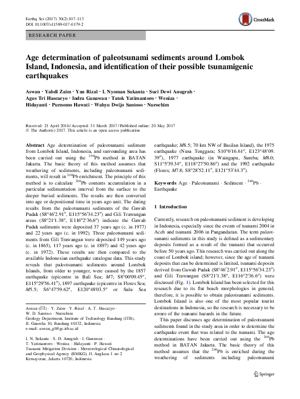 (PDF) Age determination of paleotsunami sediments around Lombok Island, Indonesia, and ...