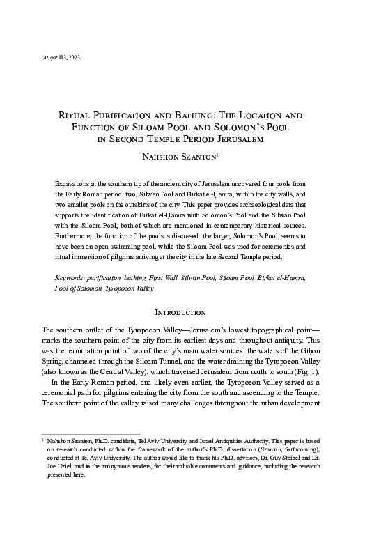 (PDF) Ritual Purification and Bathing: The Location and Function of ...