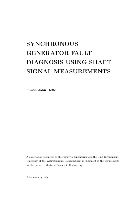 (PDF) Synchronous generator fault diagnosis using shaft signal measurements