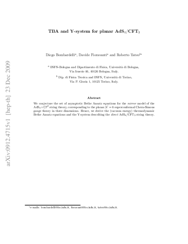 (PDF) TBA and Y-system for planar AdS4/CFT3