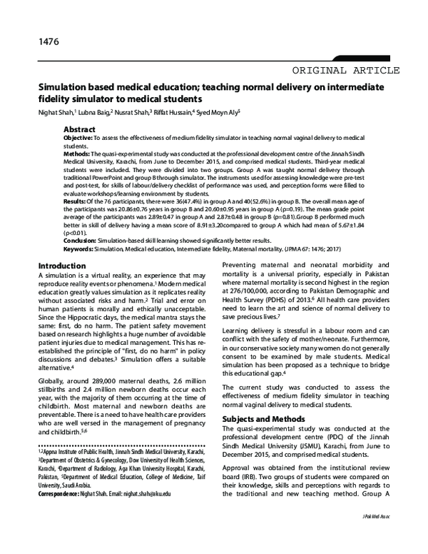 (PDF) Simulation based medical education; teaching normal delivery on ...