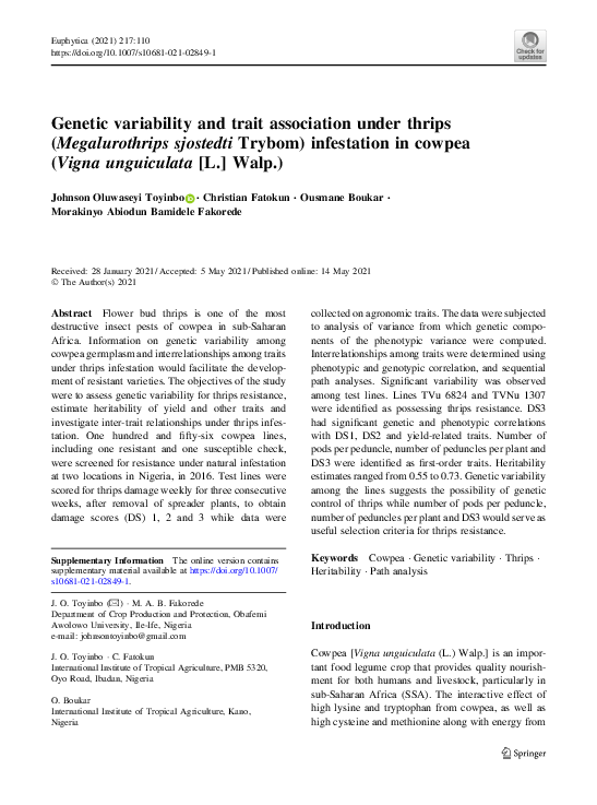 (PDF) Genetic variability and trait association under thrips ...