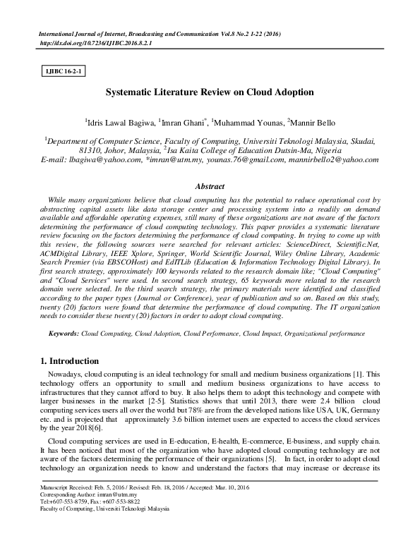 (PDF) Systematic Literature Review on Cloud Adoption