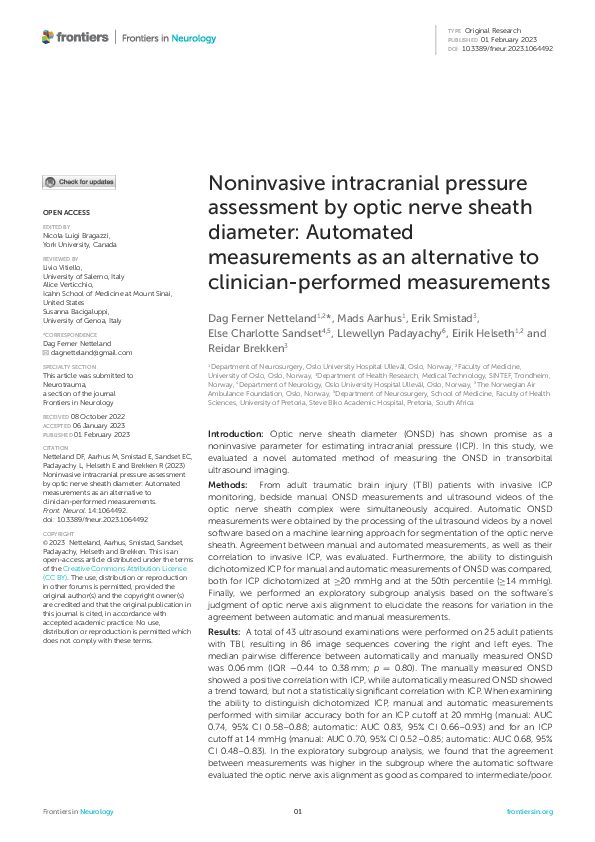 (PDF) Noninvasive intracranial pressure assessment by optic nerve ...