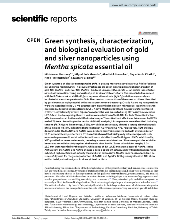 (PDF) Green synthesis, characterization, and biological evaluation of gold and silver ...