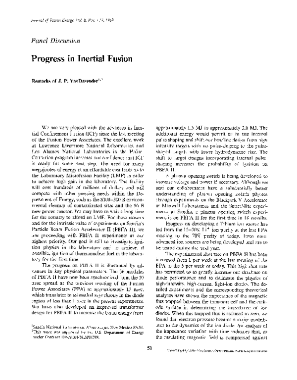 (PDF) Progress in Inertial Fusion