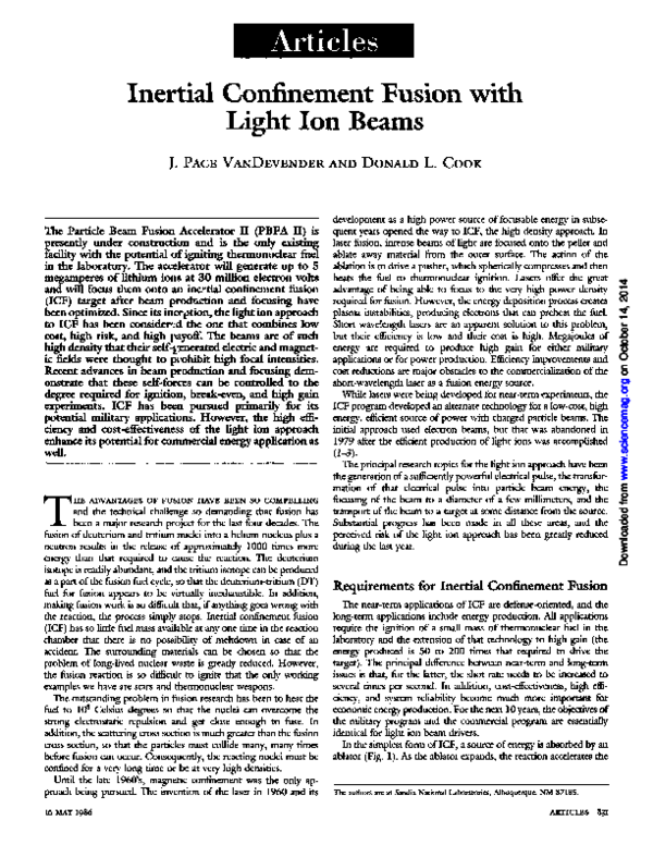 (PDF) Inertial Confinement Fusion with Light Ion Beams