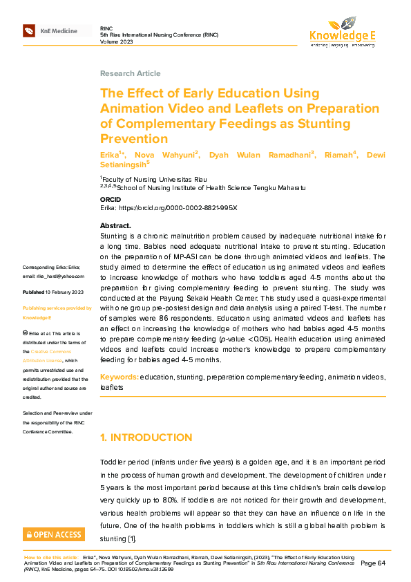 (PDF) The Effect of Early Education Using Animation Video and Leaflets ...