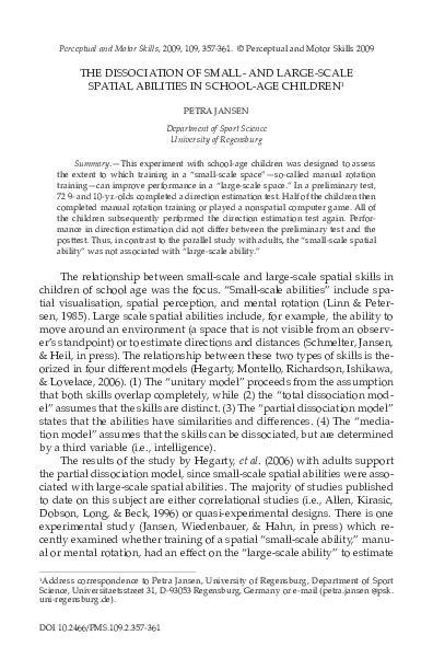 (PDF) The Dissociation of Small- and Large-Scale Spatial Abilities in School-Age Children ...