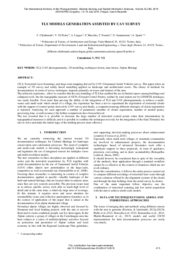 (PDF) TLS Models Generation Assisted by Uav Survey