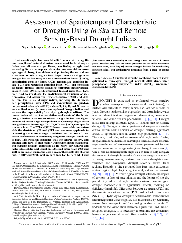 Pdf Assessment Of Spatiotemporal Characteristic Of Droughts Using In