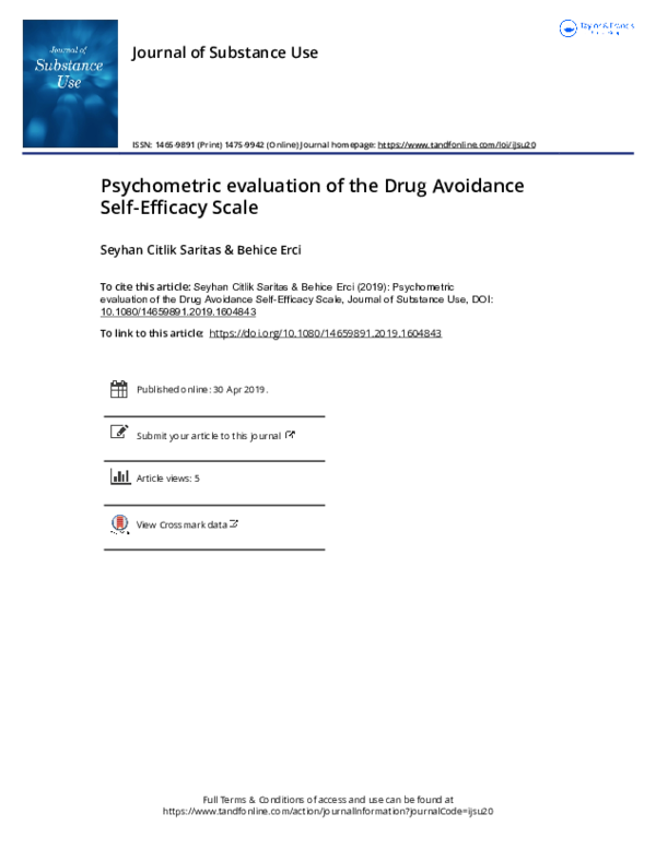 (PDF) Psychometric evaluation of the Drug Avoidance Self-Efficacy Scale