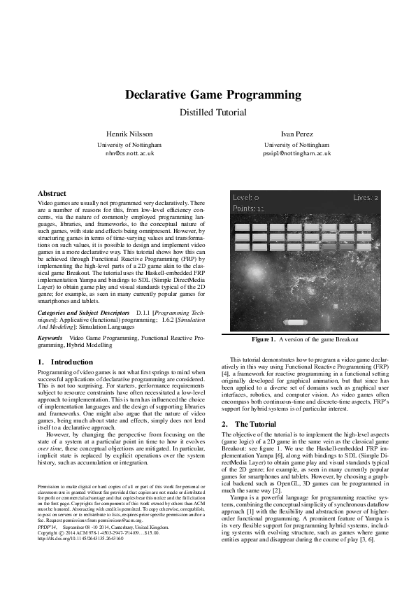 (PDF) Declarative Game Programming
