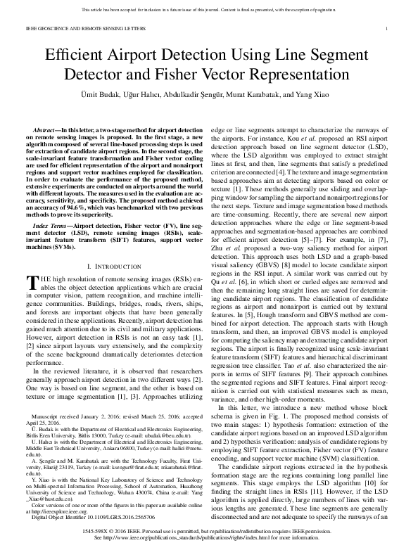 (PDF) Efficient Airport Detection Using Line Segment Detector and Fisher Vector Representation