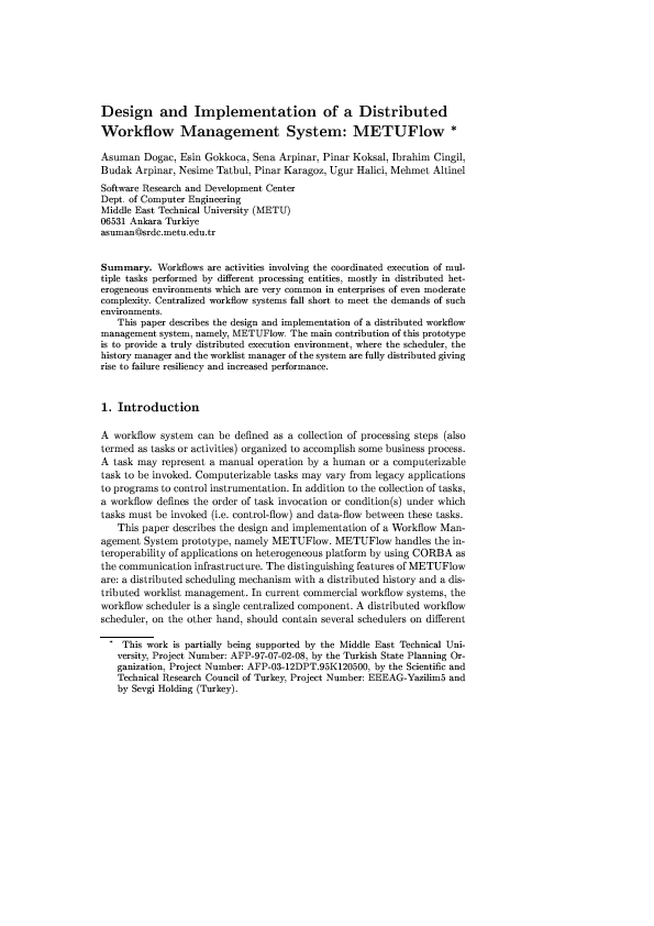 (PDF) Design and Implementation of a Distributed Workflow Management System: METUFlow