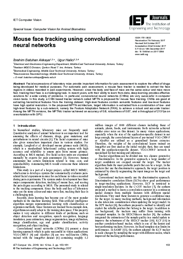 (PDF) Mouse face tracking using convolutional neural networks