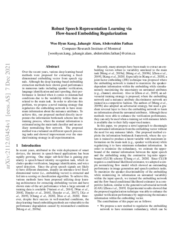 (PDF) Robust Speech Representation Learning via Flow-based Embedding Regularization