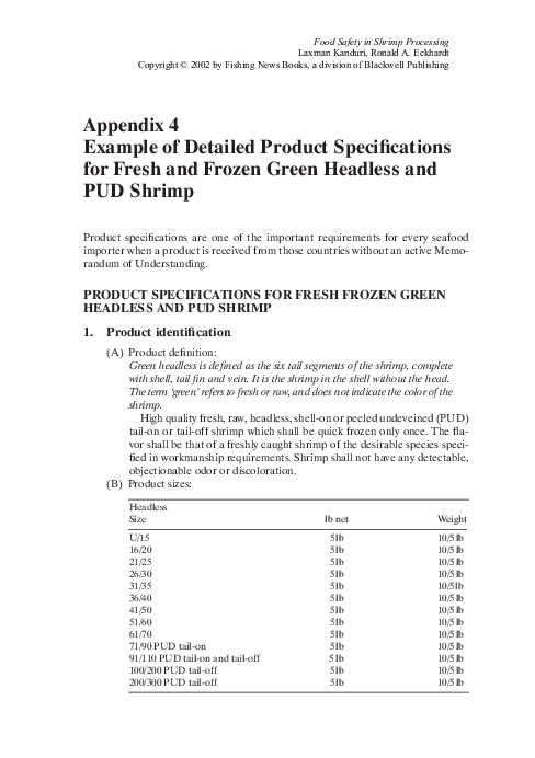 (PDF) Appendix 4: Example of Detailed Product Specifications for Fresh ...