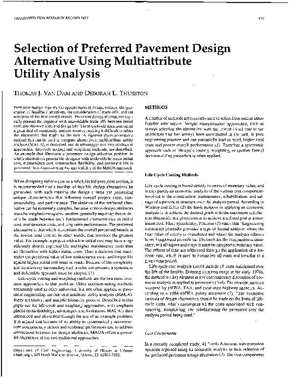 (PDF) Selection of Preferred Pavement Design Alternative Using Multiattribute Utility Analysis ...