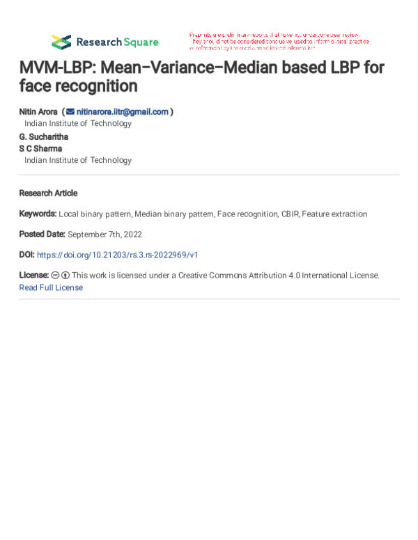 (PDF) MVM-LBP: Mean−Variance−Median based LBP for face recognition | Nitin Arora - Academia.edu