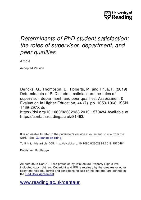 (PDF) Determinants of PhD student satisfaction: the roles of supervisor ...