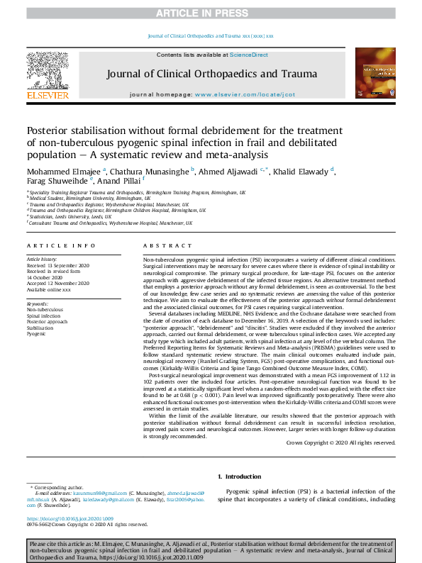 (PDF) Posterior stabilisation without formal debridement for the ...