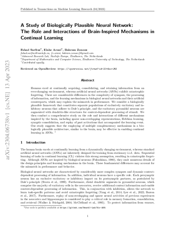 (PDF) A Study of Biologically Plausible Neural Network: The Role and Interactions of Brain ...
