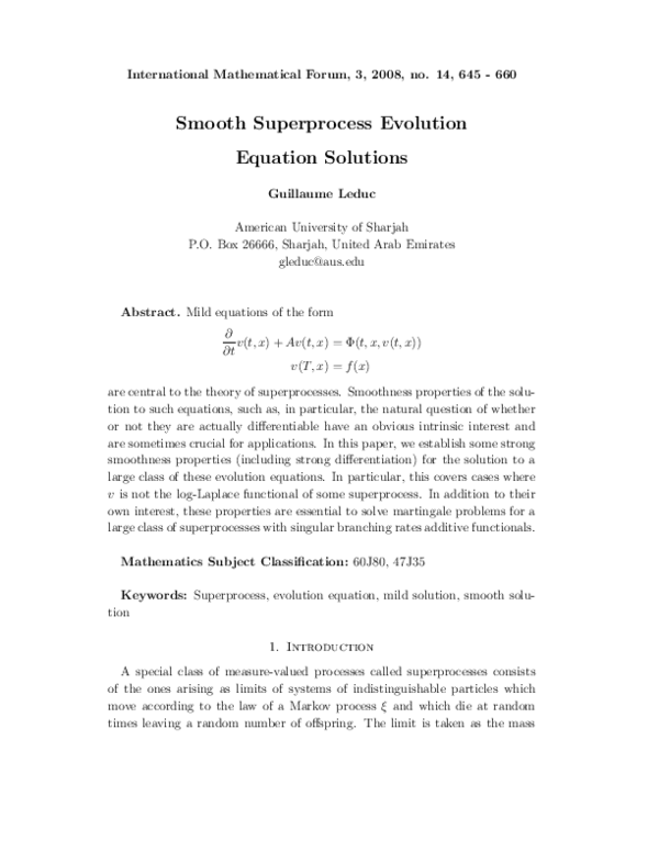 (PDF) Smooth Superprocess Evolution Equation Solutions | Guillaume Leduc - Academia.edu