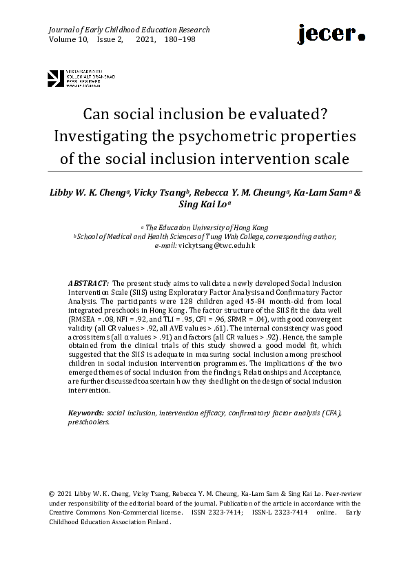 (PDF) Can social inclusion be evaluated? Investigating the psychometric ...