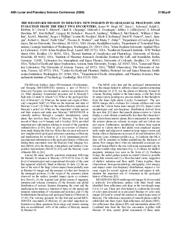 (PDF) Mercury MESSENGER Mission: Insights on Geological Processes