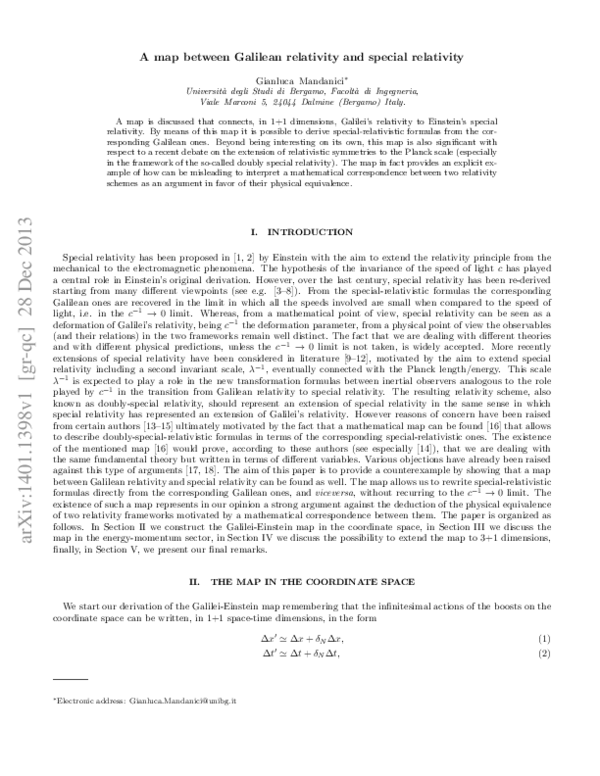 (PDF) A map between Galilean relativity and special relativity