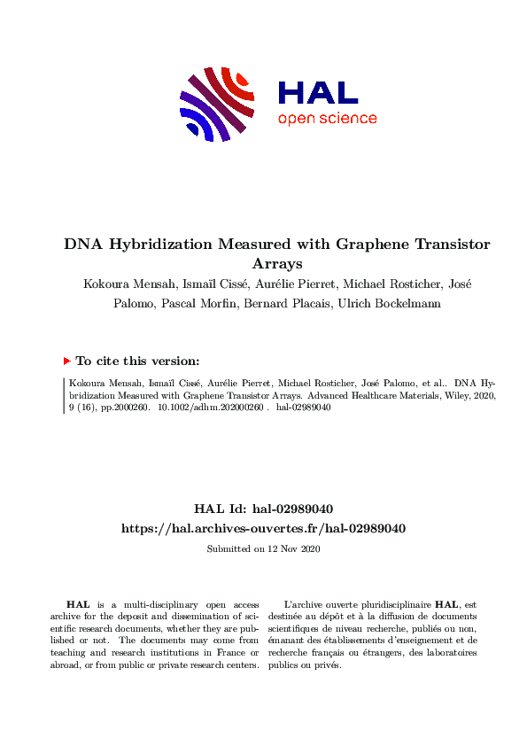 (PDF) DNA Hybridization Measured with Graphene Transistor Arrays