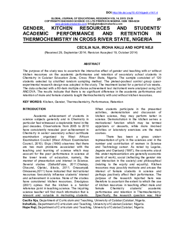 (PDF) Gender, kitchen resources and students’ academic performance and ...