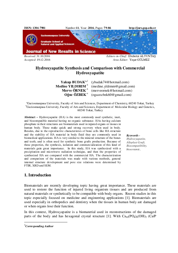(PDF) Hydroxyapatite Synthesis and Comparison with Commercial ...