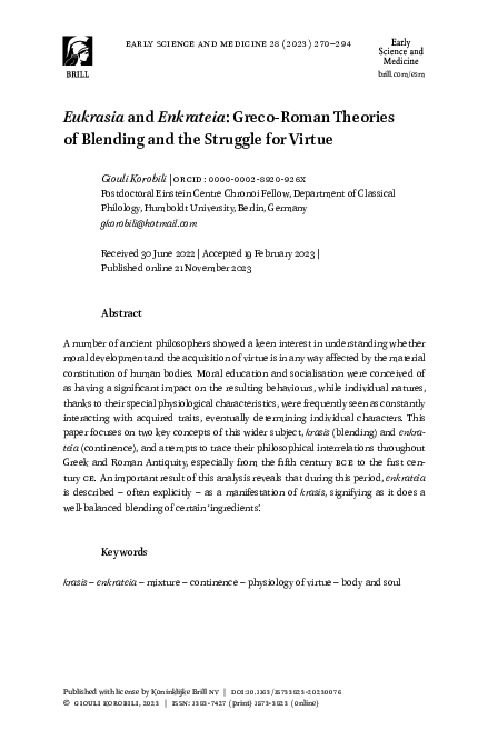 (PDF) "Eukrasia and Enkrateia: Greco-Roman Theories of Blending and the ...