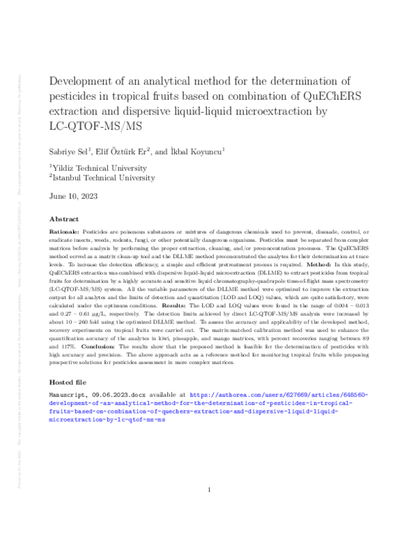 (PDF) LC-QTOF-MS/MS for Pesticide Analysis in Fruits
