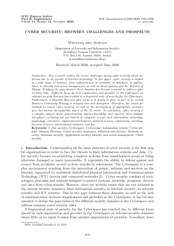 (PDF) CYBER SECURITY: BETWEEN CHALLENGES AND PROSPECTS