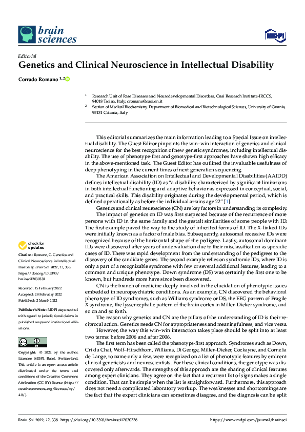 (PDF) Genetics and Clinical Neuroscience in Intellectual Disability