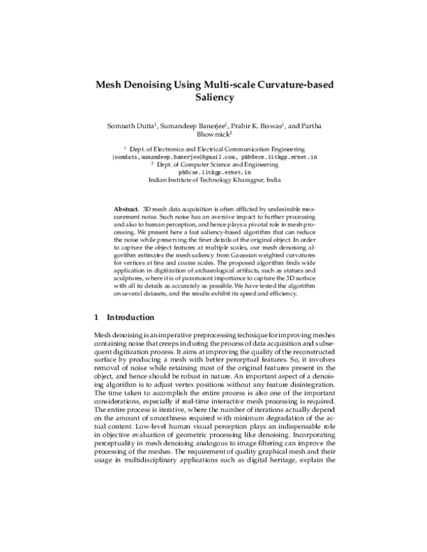(PDF) Mesh Denoising Using Multi-scale Curvature-Based Saliency