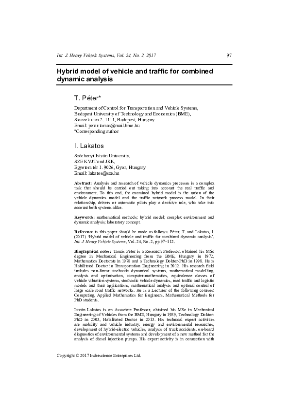 (PDF) Hybrid model of vehicle and traffic for combined dynamic analysis