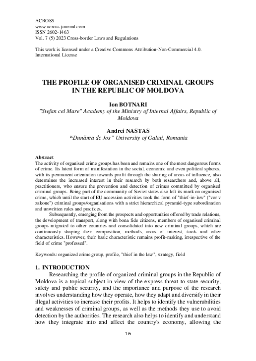 (PDF) The Profile of Organised Criminal Groups in the Republic of Moldova