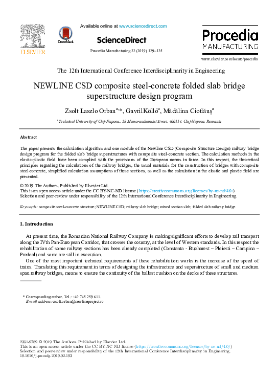 (PDF) NEWLINE CSD composite steel-concrete folded slab bridge ...
