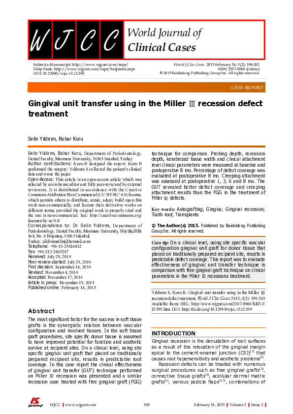 (PDF) Gingival unit transfer using in the Miller III recession defect ...
