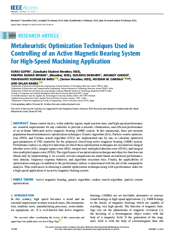 Pdf Metaheuristic Optimization Techniques Used In Controlling Of An Active Magnetic Bearing