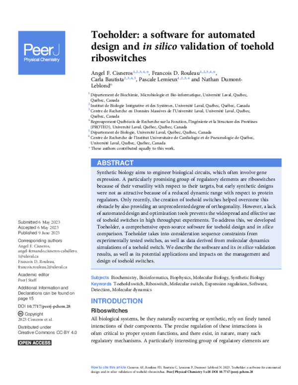 (PDF) Toeholder: a software for automated design and in silico validation of toehold riboswitches