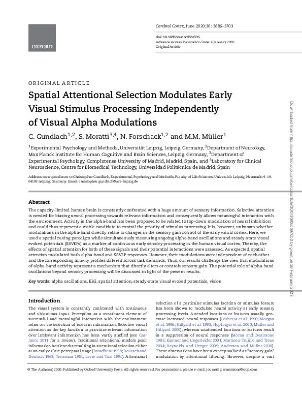 (PDF) Spatial Attentional Selection Modulates Early Visual Stimulus ...