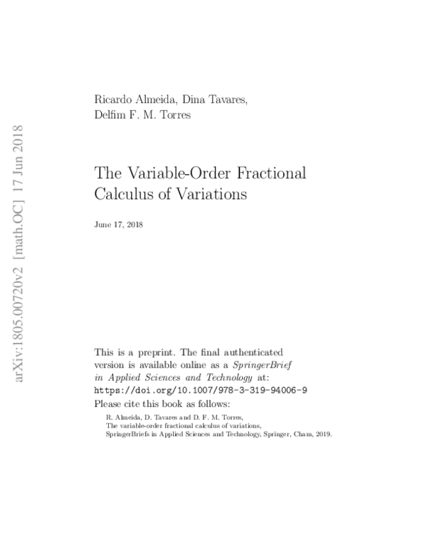 Pdf The Variable Order Fractional Calculus Of Variations