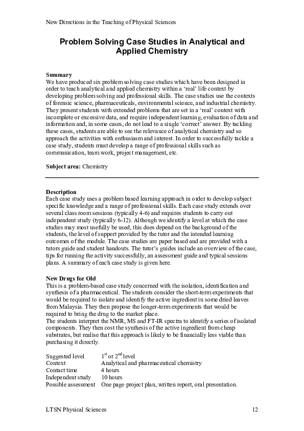 (PDF) Problem Solving Case Studies in Analytical and Applied Chemistry | Stephen Summerfield ...